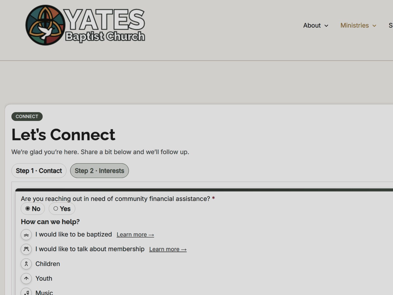 Connect Dashboard | Yates Baptist Church